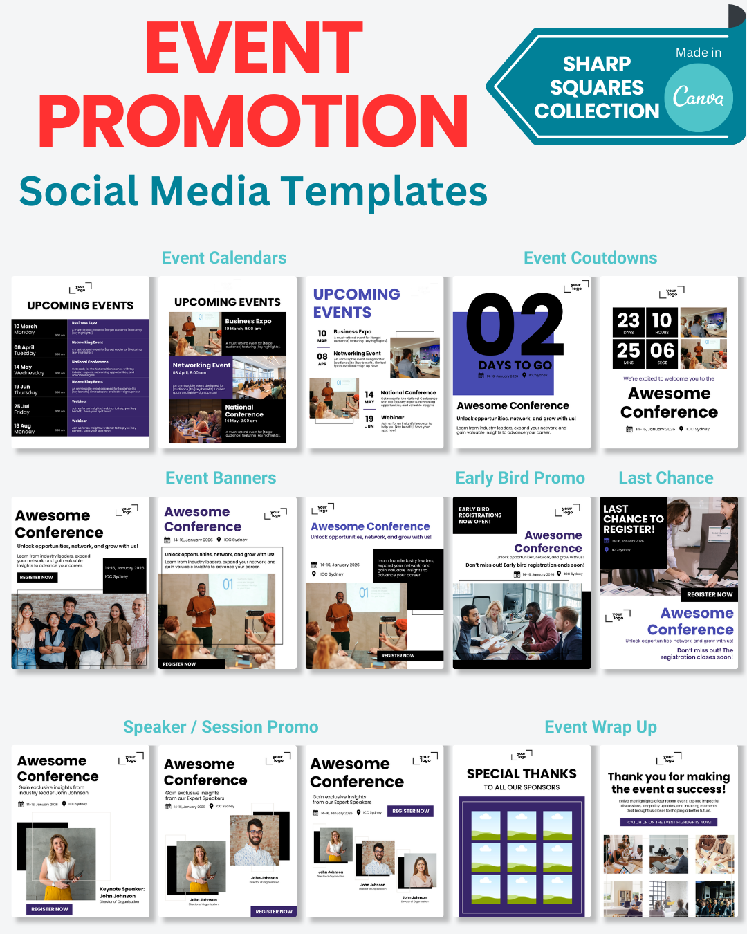 Event Promotion Templates | The Sharp Squares Collection