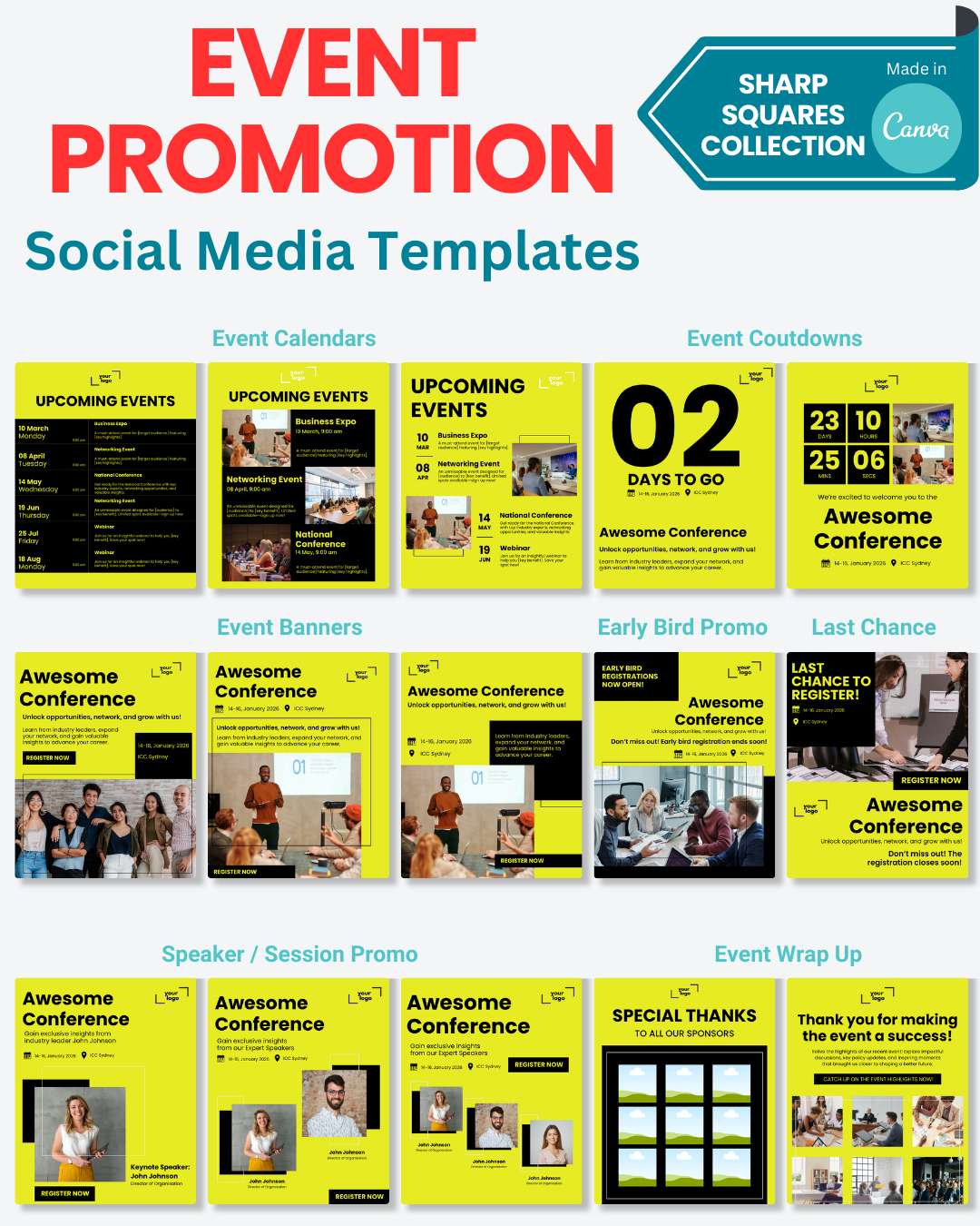 Event Promotion Templates | The Sharp Squares Collection